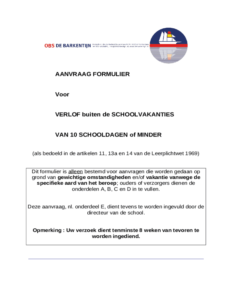 AANVRAAG ULIER voor VERLOF buiten de ... Doc Template | pdfFiller