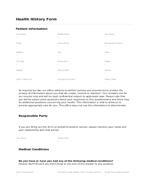 Fillable Online Health History Form - Patient Information Fax Email ...