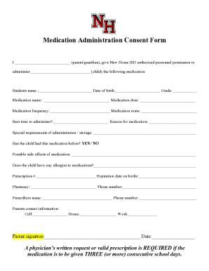 Fillable Online MEDICATION CONSENT FORM ( ... Fax Email Print - pdfFiller