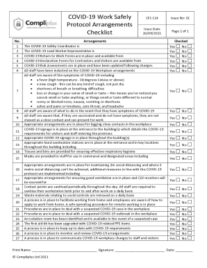 COVID-19 Work Safely Protocol Arrangements Checklist 2021 - Fill Online ...