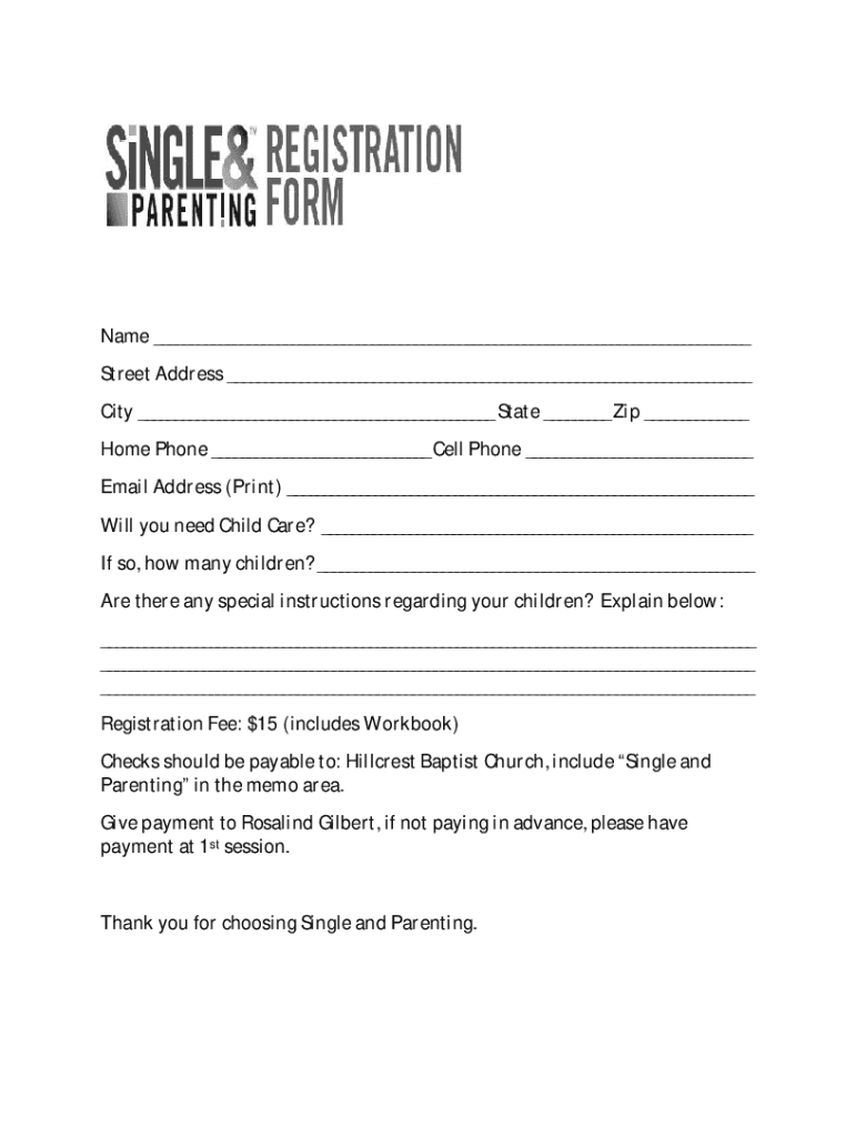 Fillable Online Single & Parenting. Registration Form Fax Email Print - pdfFiller