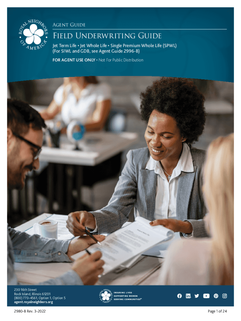 Fillable Online Royal Neighbors Field Underwriting Guide, Form 2980-B ...
