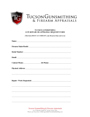 Tucson Gunsmithing & Firearm Appraisals Repair Request Form - Fill ...