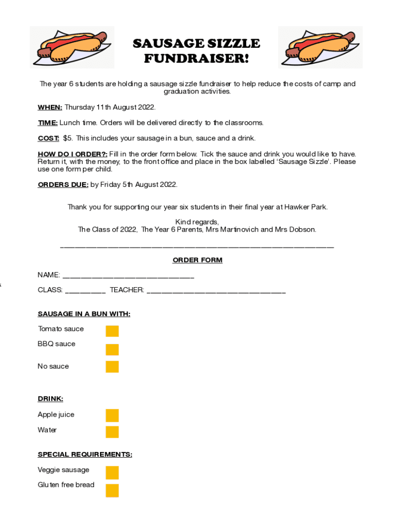 Fillable Online hawkerparkps wa edu Sausage Sizzle forms have been sent ...
