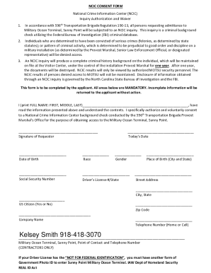 Fillable Online NCIC CONSENT FORM National Crime Information Center ...