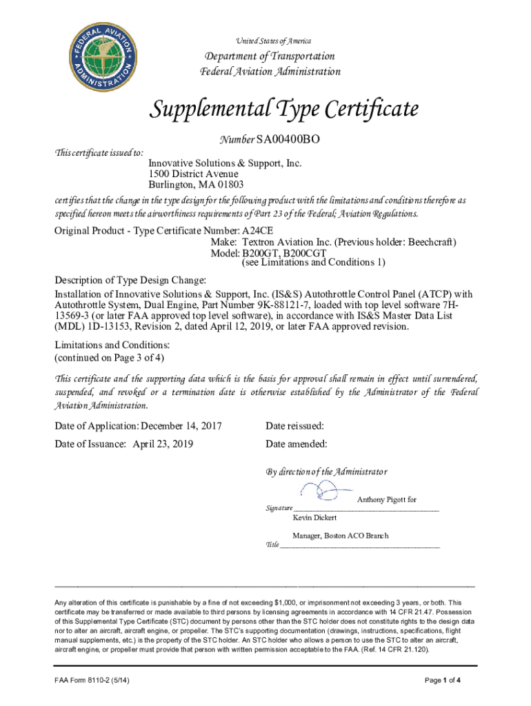 Fillable Online FAA Awards the First and Only STC for a King Air ...