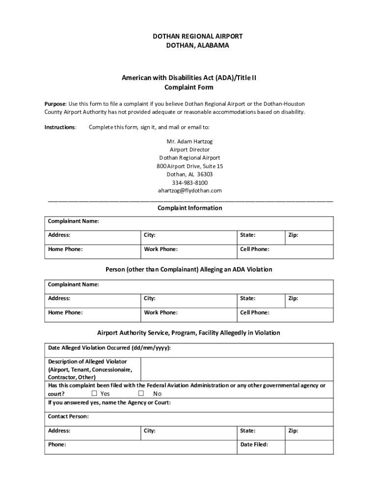 Fillable Online American with Disabilities Act (ADA)/Title II Complaint ...