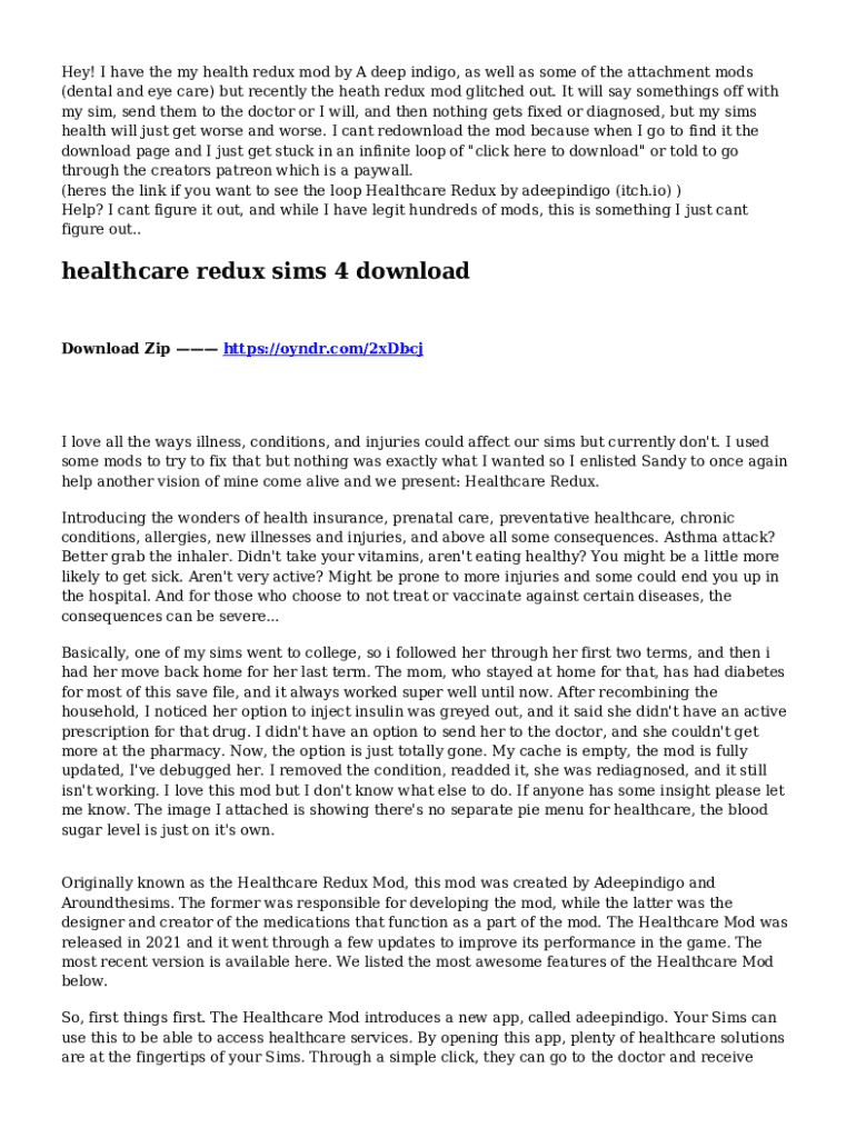 Fillable Online Sims Can Get Sick and Die??? Healthcare Redux Mod ...