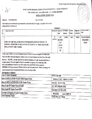 Fillable Online Date of APPLICATION START FOR Tender Form Fax Email ...