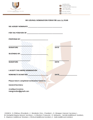 Fillable Online biv council nomination form for 2022 /23 year Fax Email ...