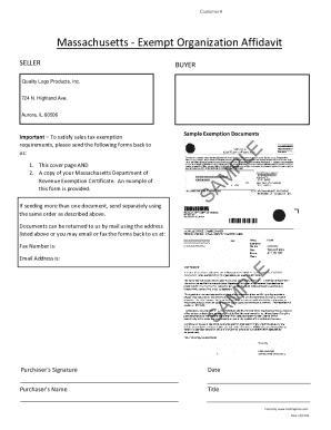 Massachusetts Exempt Organization Affidavit - Sales Tax Exemption Forms ...