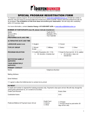 Fillable Online SPECIAL PROGRAM REGISTRATION FORM Fax Email Print ...