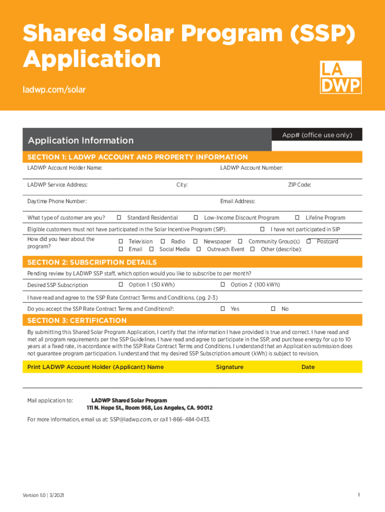 Fillable Online Shared Solar Program (SSP) Application Fax Email Print ...
