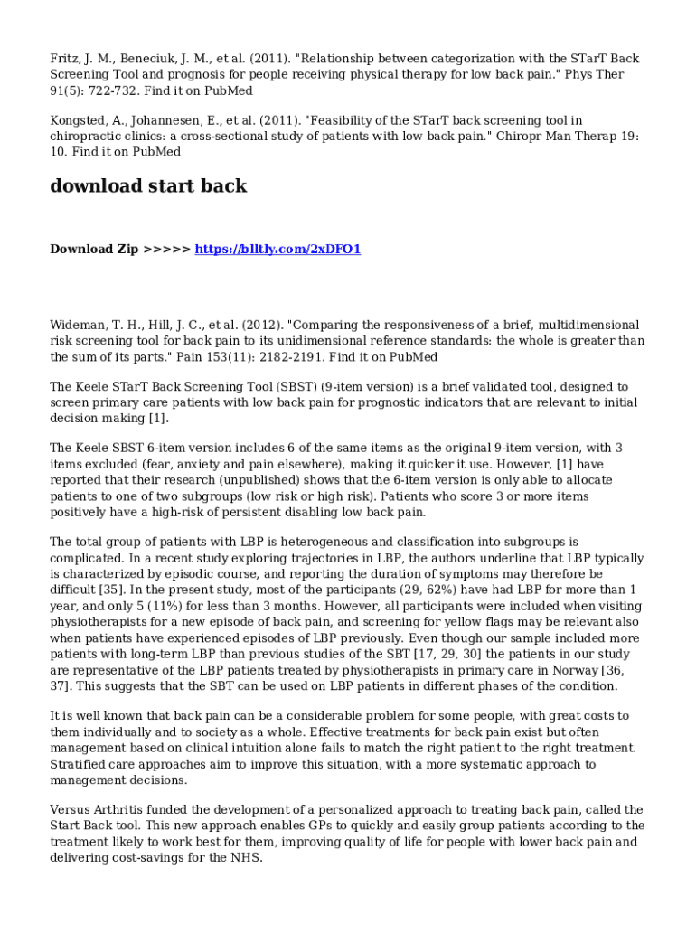 Fillable Online Relationship between categorization with the STarT Back ...