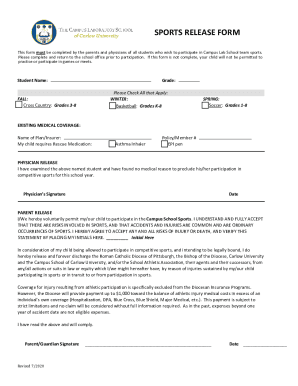 Fillable Online SPORTS RELEASE FORM - Carlow Campus School Fax Email ...