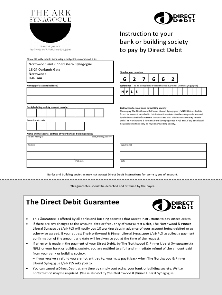 Fillable Online Fillable Online npls org Direct debit form - Northwood ...