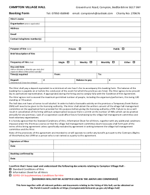 Fillable Online CAMPTON VILLAGE HALL Booking Form Fax Email Print ...