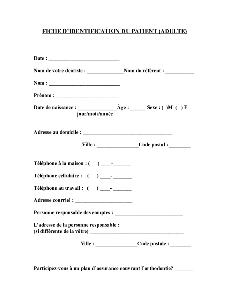 Remplissable En Ligne Fiche d'identification du patient (enfant) Fax ...