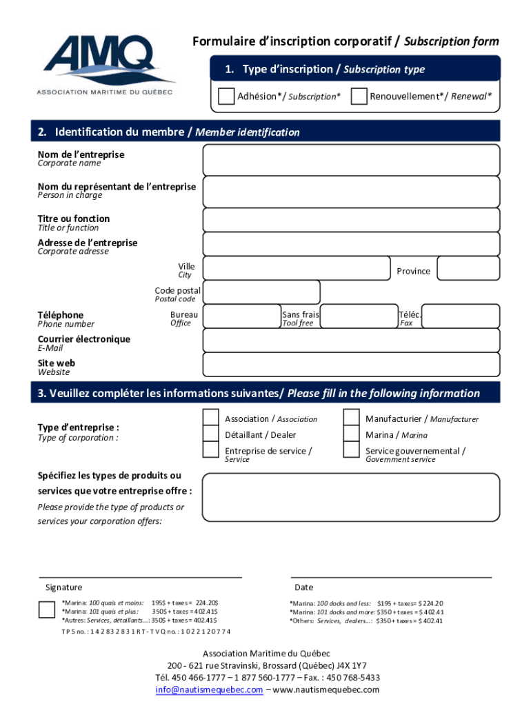 Remplissable En Ligne Formulaire d'inscription corporatif ...