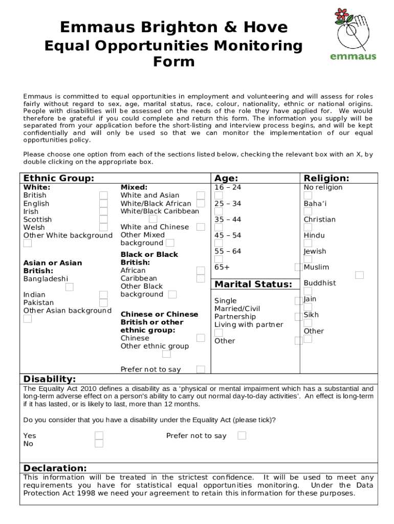 Emmaus Brighton & Hove Equal Opportunities Monitoring ... Doc Template ...
