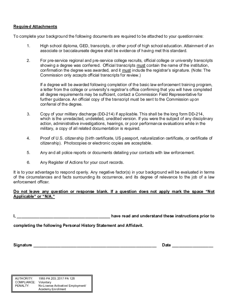 Fillable Online Candidate's Personal History Statement and Affidavit Fax Email Print - pdfFiller