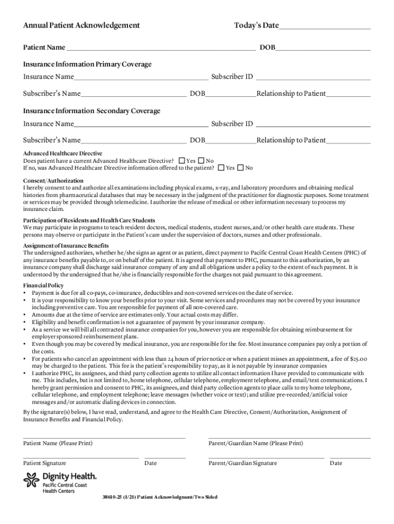 Completable En línea 38610-25 Patient Acknowledgement Fax Email ...