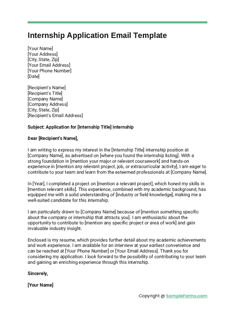Internship Application Email Template Doc Template | pdfFiller