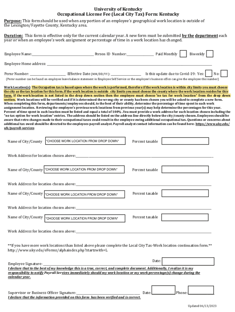 Fillable Online occupational license fee (local city tax) form ...