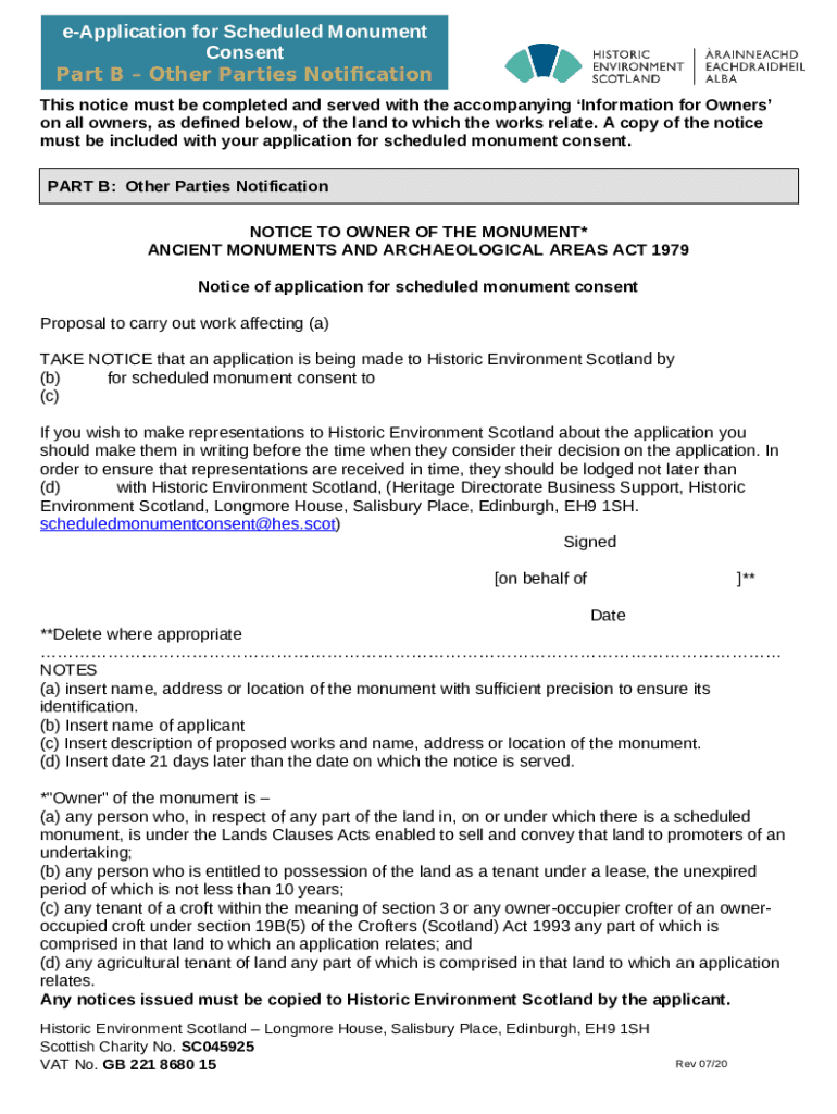 PART B. Scheduled Monument Consent Application Part B Doc Template ...