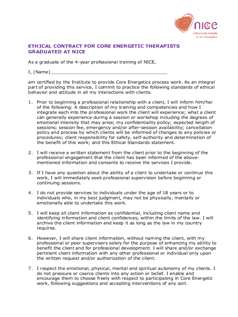 Fillable Online NICE Ethical Contract Fax Email Print - pdfFiller