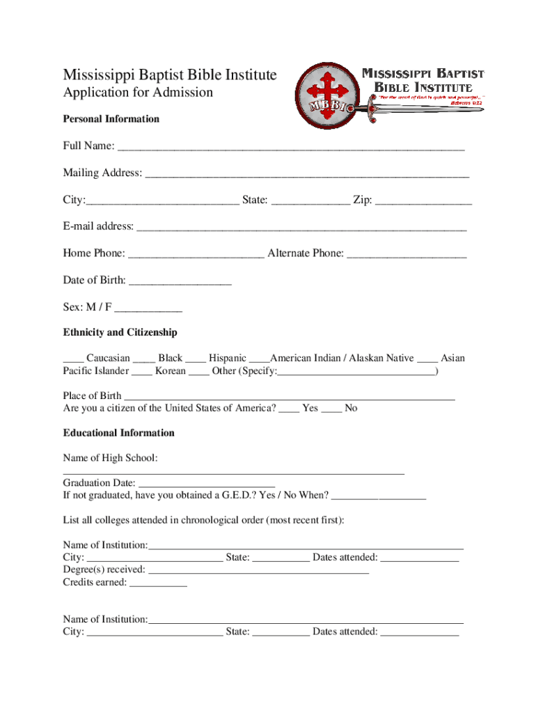 Fillable Online FIRST BAPTIST CHURCH APPLICATION FORM I. ... Fax Email ...