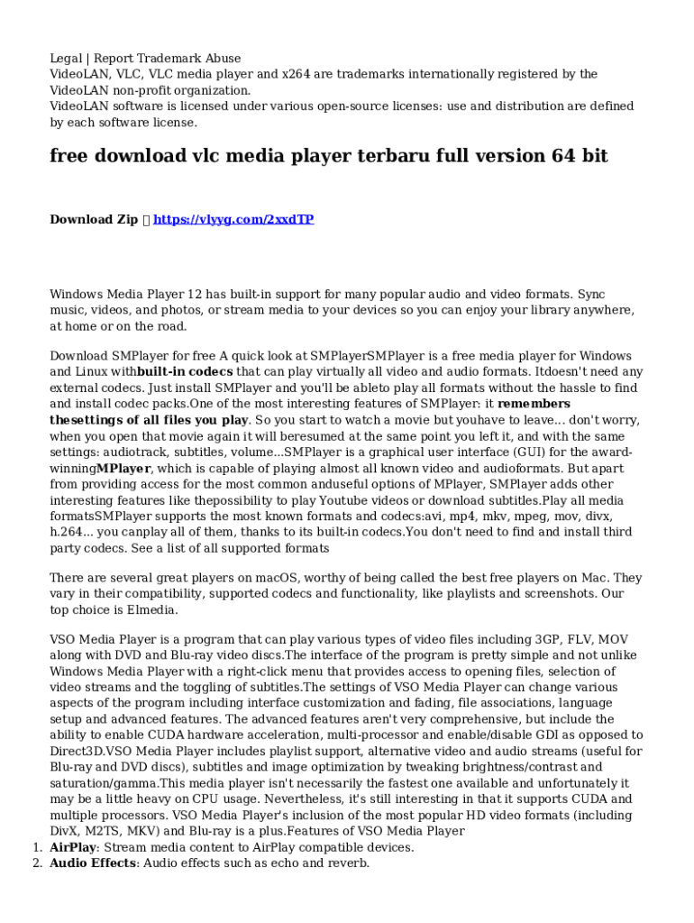 Fillable Online Free Download Vlc Media Player Terbaru Full Version 64 ...
