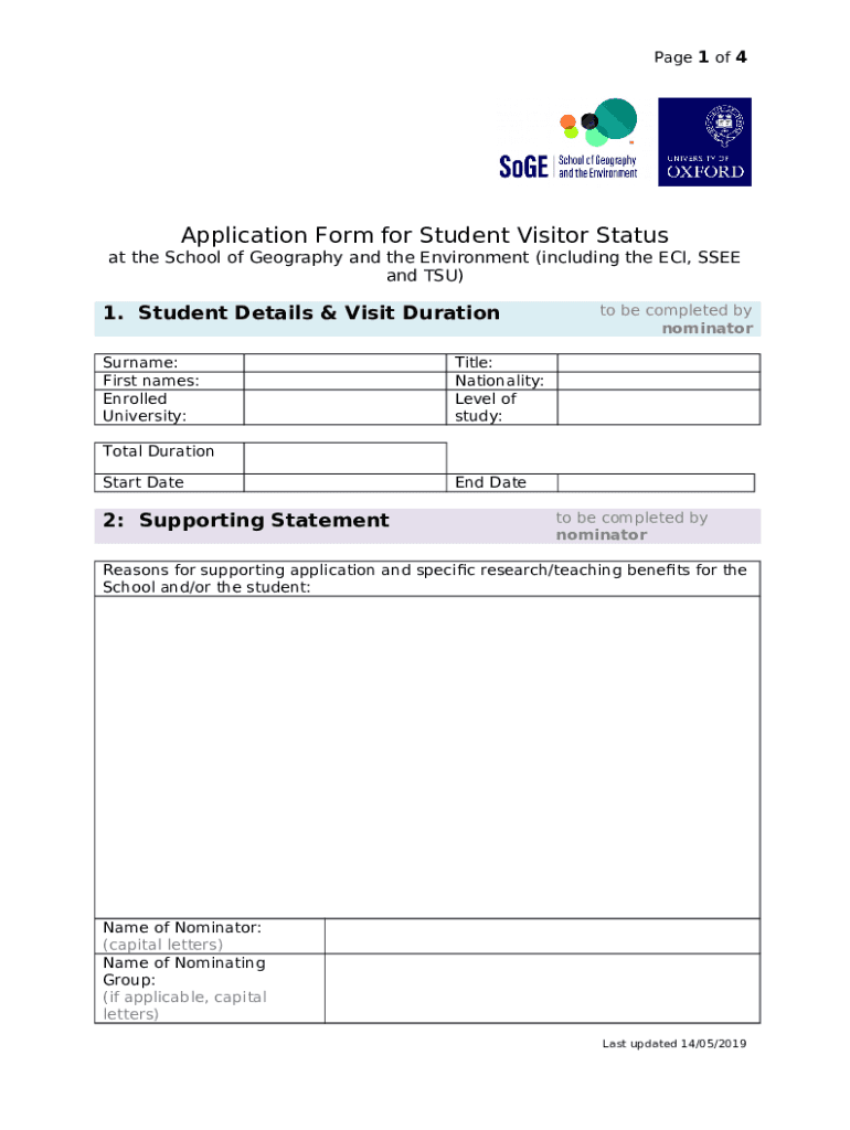 Student Visitor Status Application Doc Template | pdfFiller