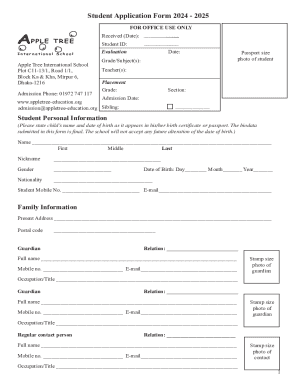 Fillable Online Student Application Form 2024 - 2025 Fax Email Print - pdfFiller