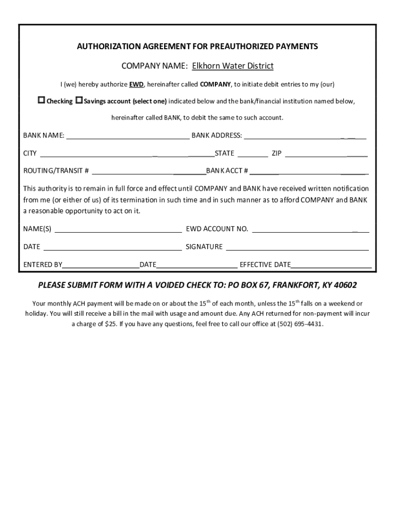 Fillable Online AUTHORIZATION AGREEMENT FOR DIRECT DEBIT (ACH ... Fax Email Print - pdfFiller