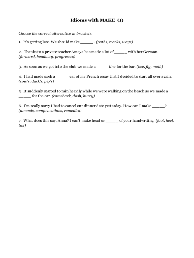 Fillable Online Choose the appropriate idiom given in the bracket and Fill ... Fax Email Print ...