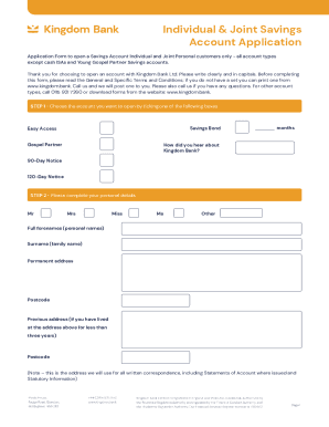 Fillable Online Application Form to open a Savings Account Individual ...