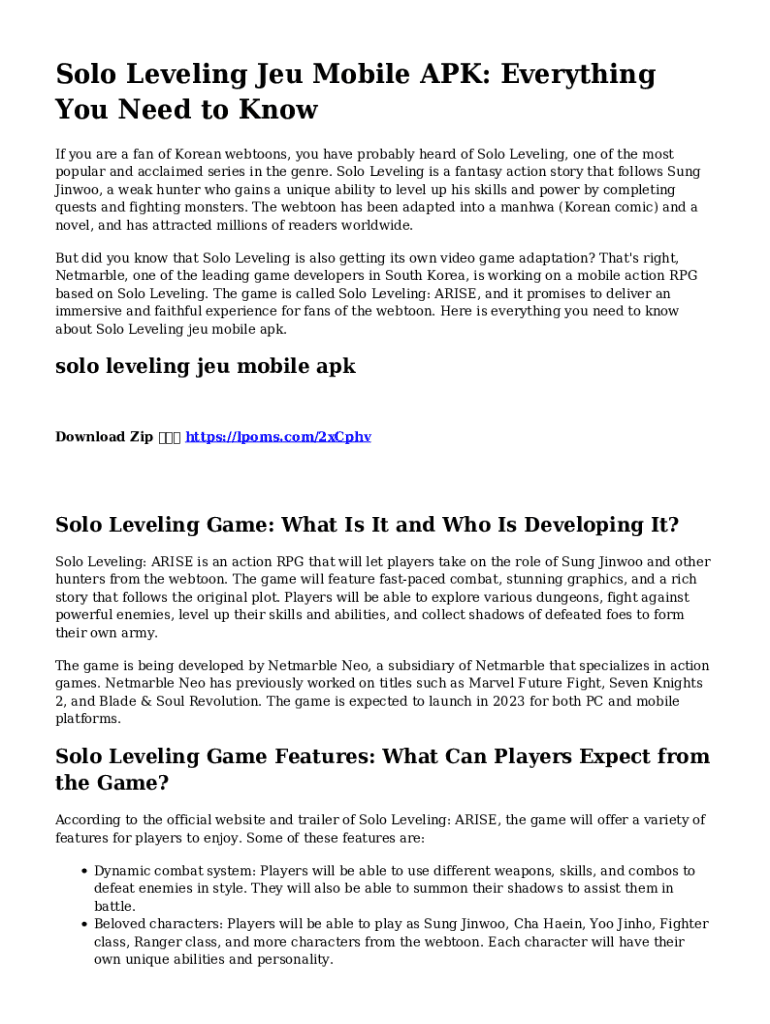 Fillable Online Do you think Solo Leveling from Webtoon is becoming ...