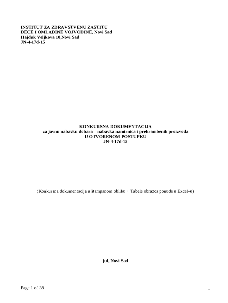za javnu nabavku dobara - nabavka namirnica i prehrambenih proizvoda Doc Template | pdfFiller
