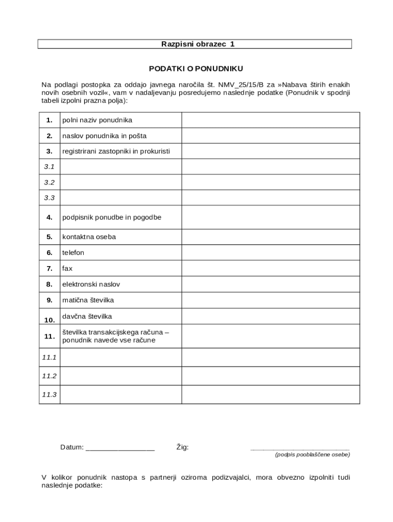 Povabilo k oddaji ponudbe za nakup motornega vozila Doc Template ...