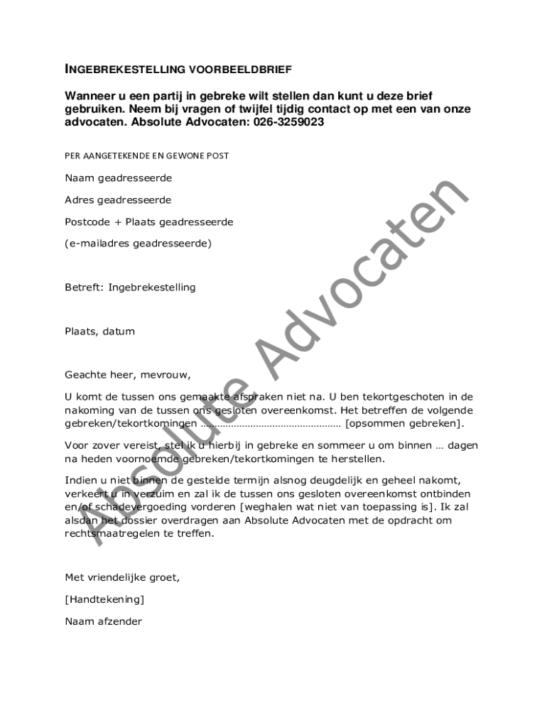 Invulbaar Online Wat is ingebrekestelling? incl. voorbeeld Faxnummer ...