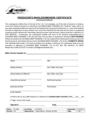 Fillable Online Meat and Poultry Export Certificate of Wholesomeness ...