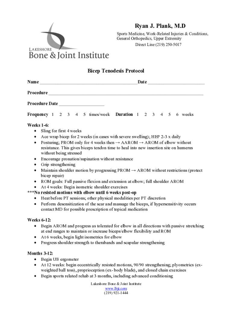 Fillable Online Rotator Cuff Repair (Standard) With or Without Biceps ... Fax Email Print ...