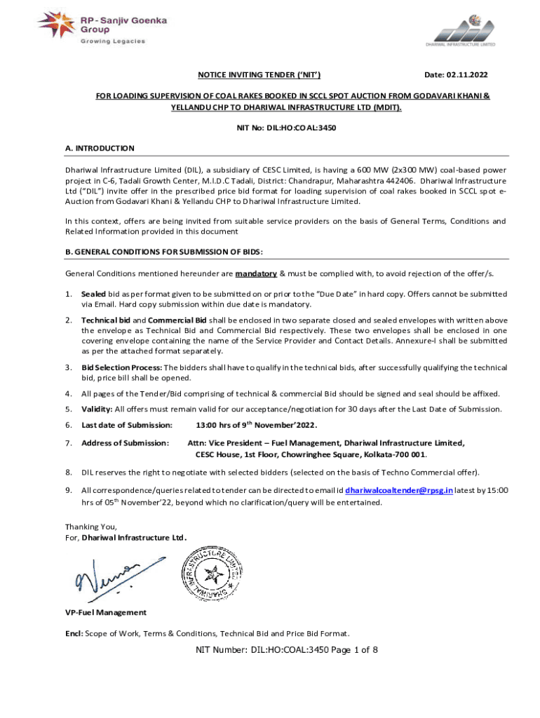 Fillable Online NIT Number: DIL:HO:COAL:3450 Page 1 of 8 ... Fax Email ...