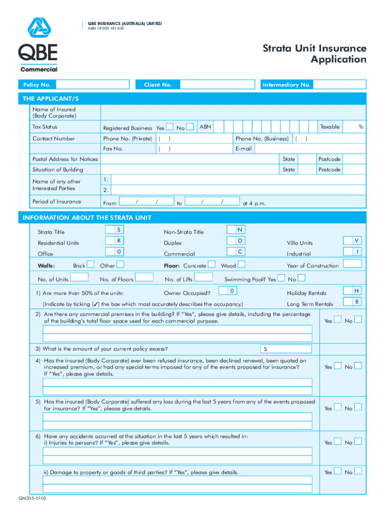 Fillable Online QM305-0105 Strata Unit Appl.indd Fax Email Print ...