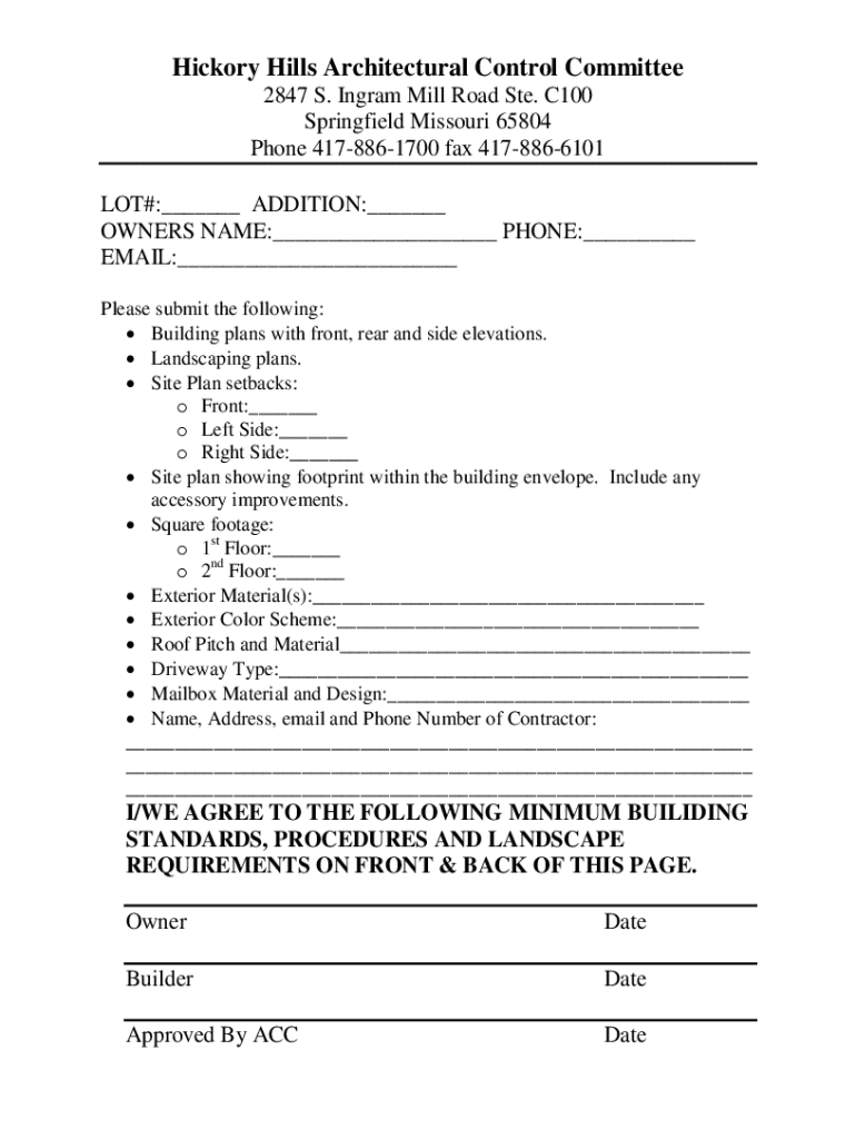 Fillable Online Hickory Hills Architectural Control Committee - NET Fax ...