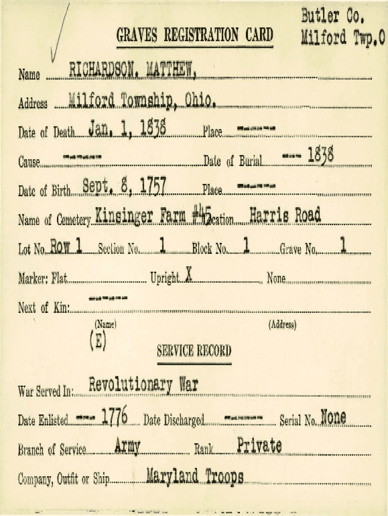 Fillable Online GRAVES REGISTRATION CARD Butler Co. Fax Email Print - pdfFiller
