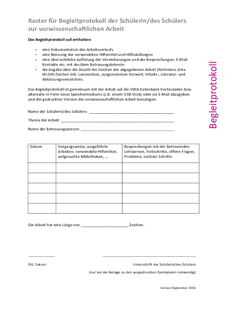 Ausfüllbar Online Kleine Auswahl von VWA-Unterlagen fr den Beginn Fax ...