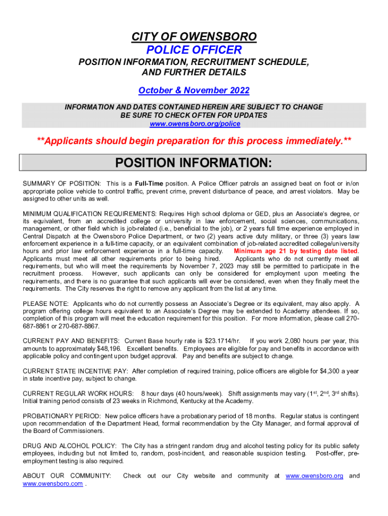 Fillable Online police owensboro City Hiring Police Officer and ...