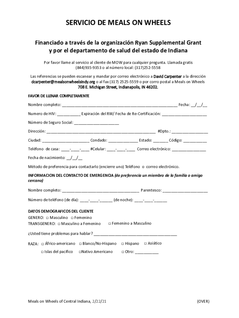 Completable En línea Meals on Wheels Ryan White Referral Form Fax Email ...